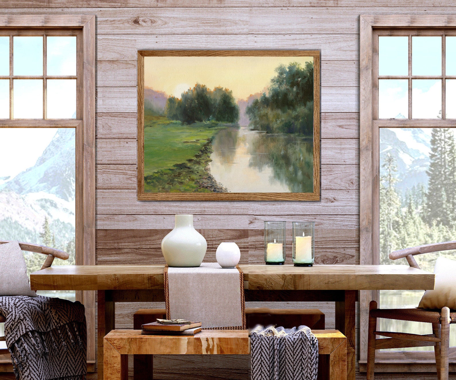 Forest River Art ORIGINAL, Vintage Nature Oil Painting Waterscape Wall ...