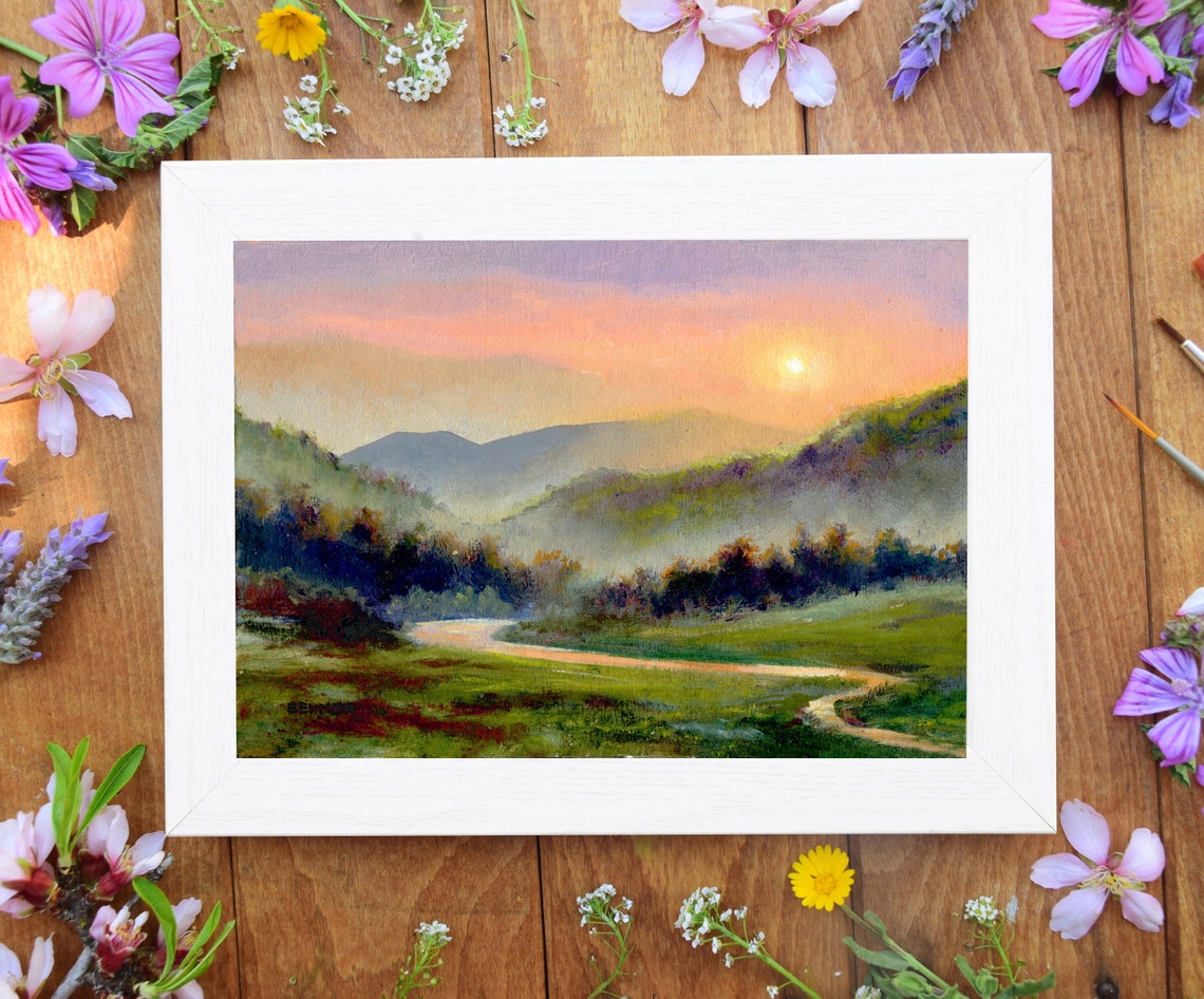 Misty Landscape ORIGINAL Oil Painting Foggy Panoramic Scene - Etsy