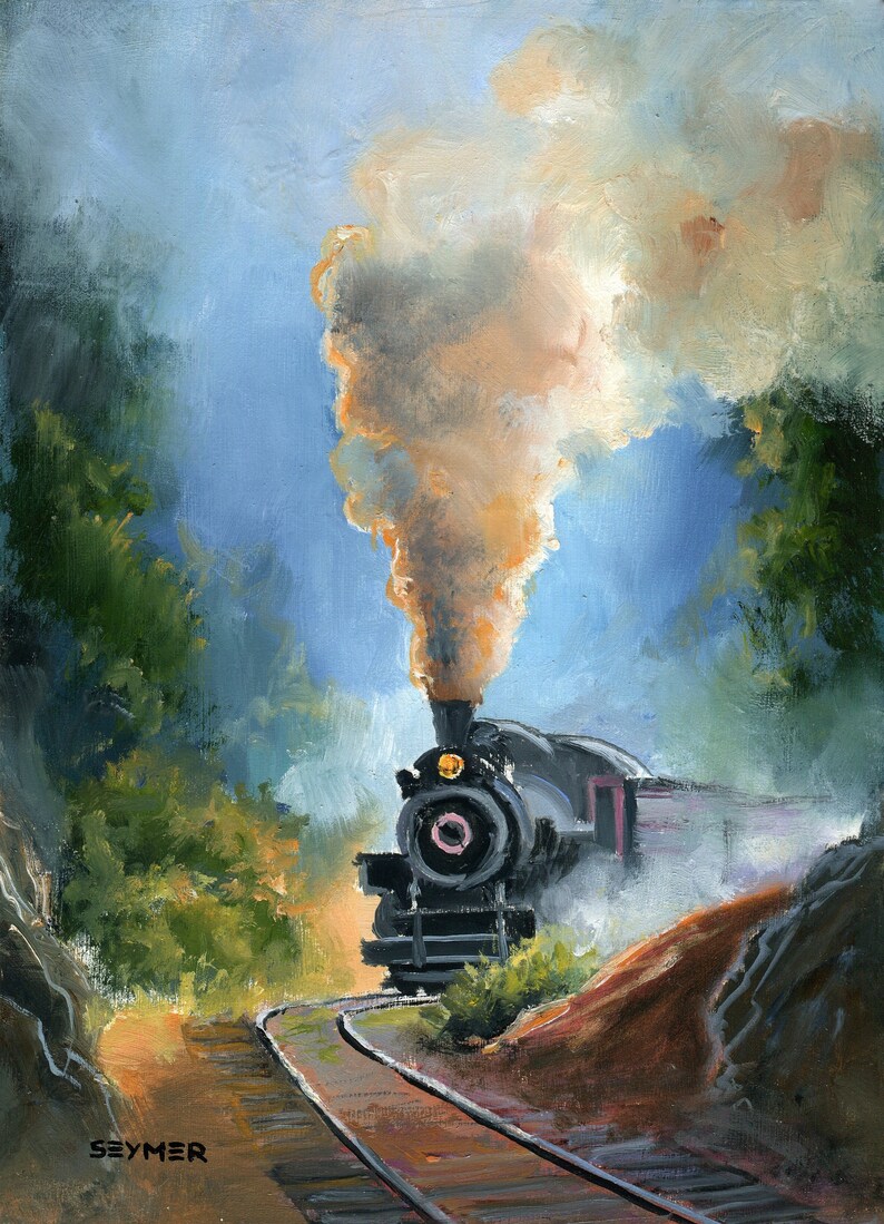 Steam Train Landscape Painting Vintage Steam Locomotive - Etsy