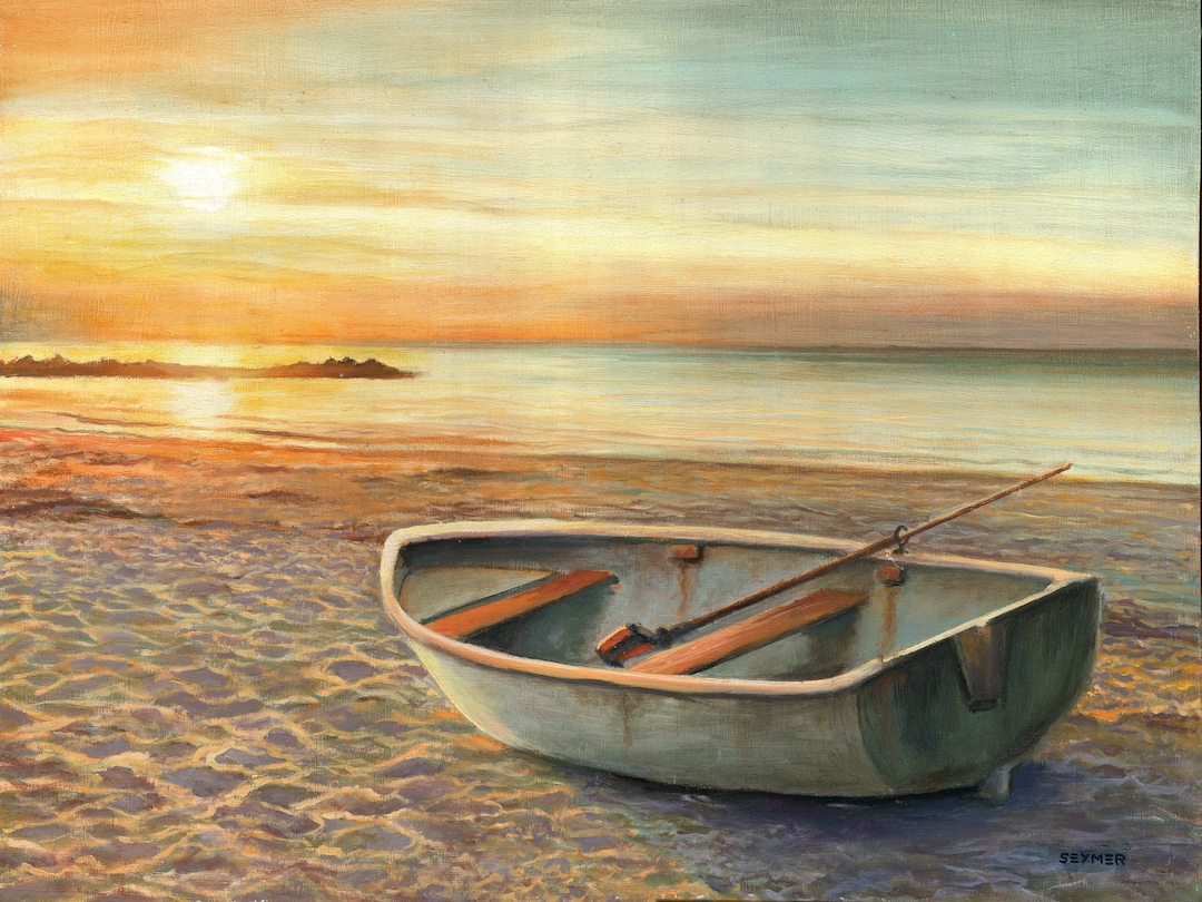 Boat Painting ORIGINAL Sunset Beach Art Framed Oil Painting - Etsy