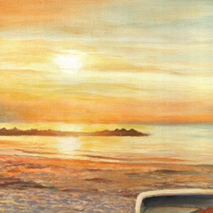 Boat Painting ORIGINAL Sunset Beach Art Framed Oil Painting - Etsy