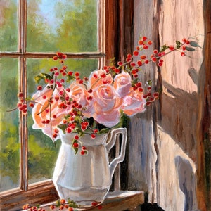 Roses Still Life Art PRINT. Romantic Window Painting Still Life,classic ...