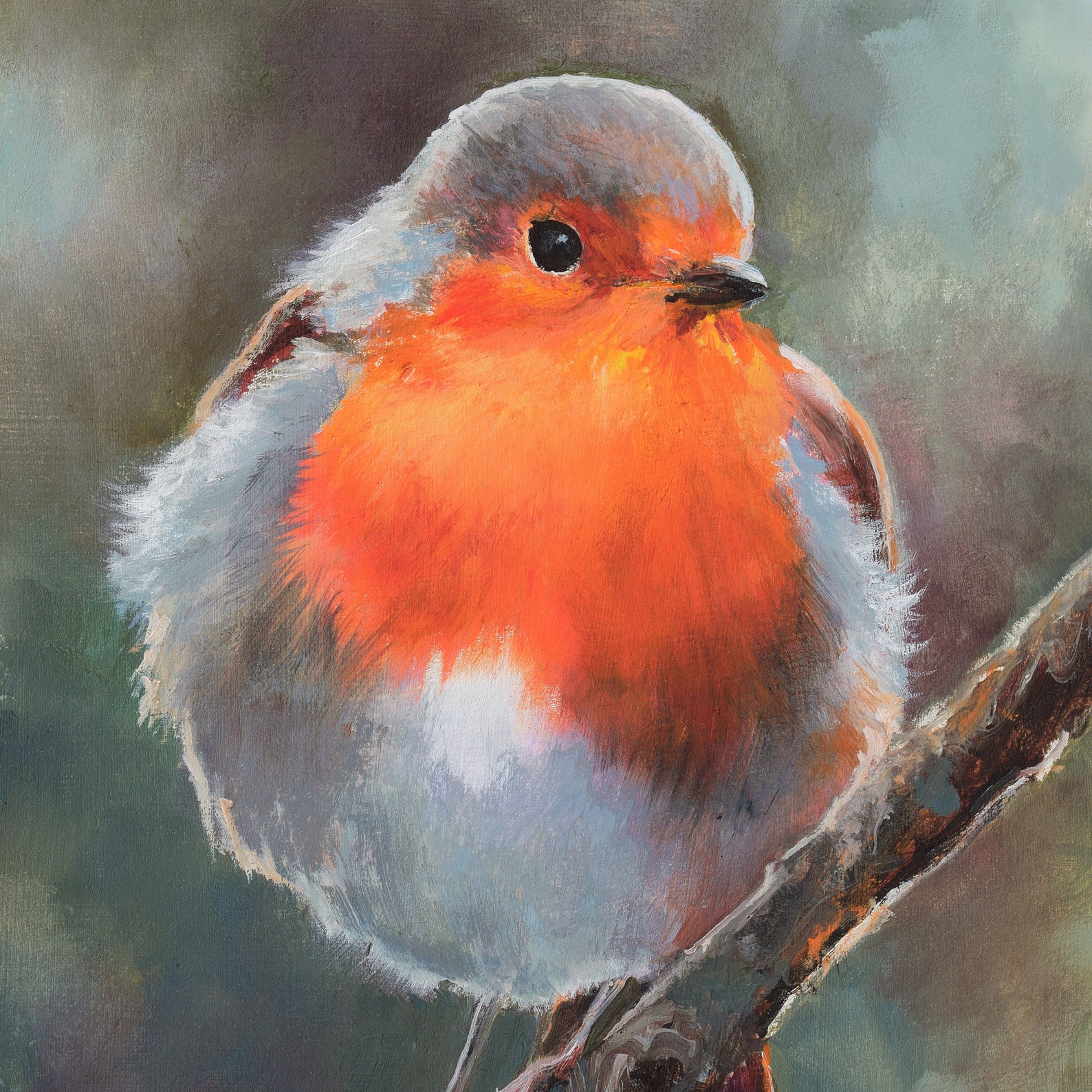 Robin Bird Painting Framed, Realistic Bird Oil Painting, Red Bird ...