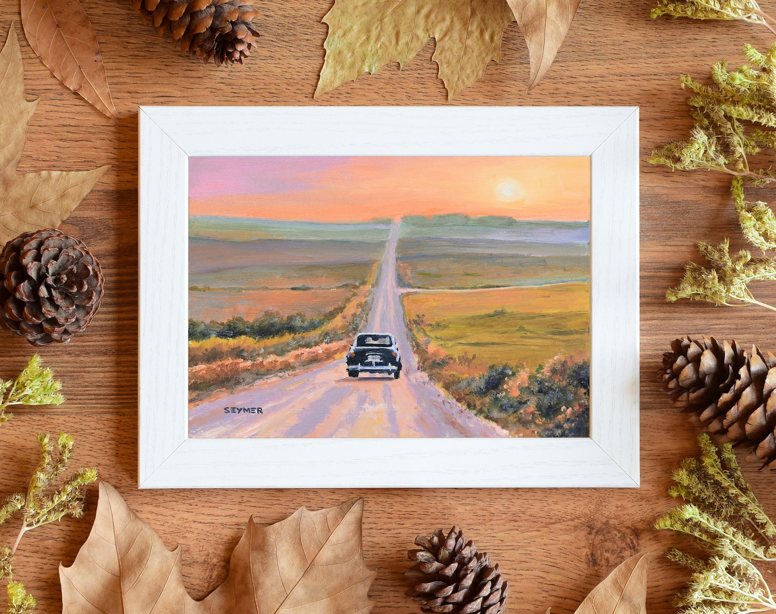 Road Car ORIGINAL Oil Painting Car in Sunset Landscape Road | Etsy