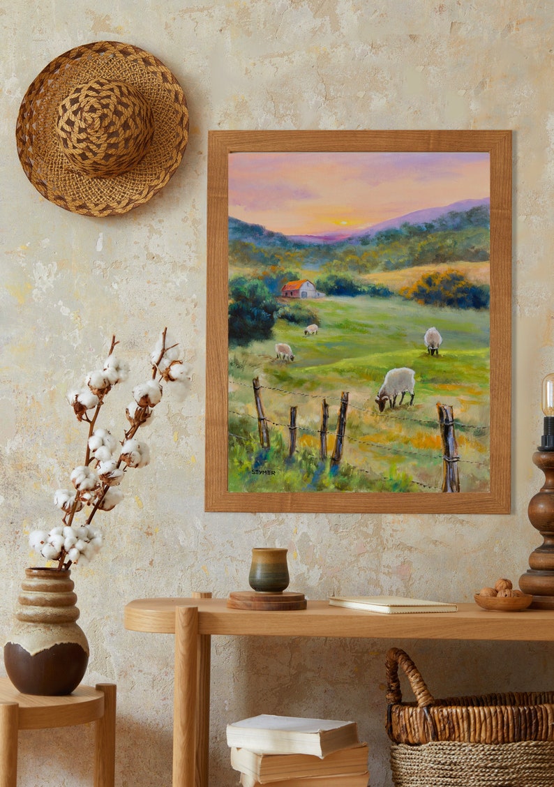 Prairie Art PRINT Country Landscape Farmhouse Rural Art Red Barn Valley ...