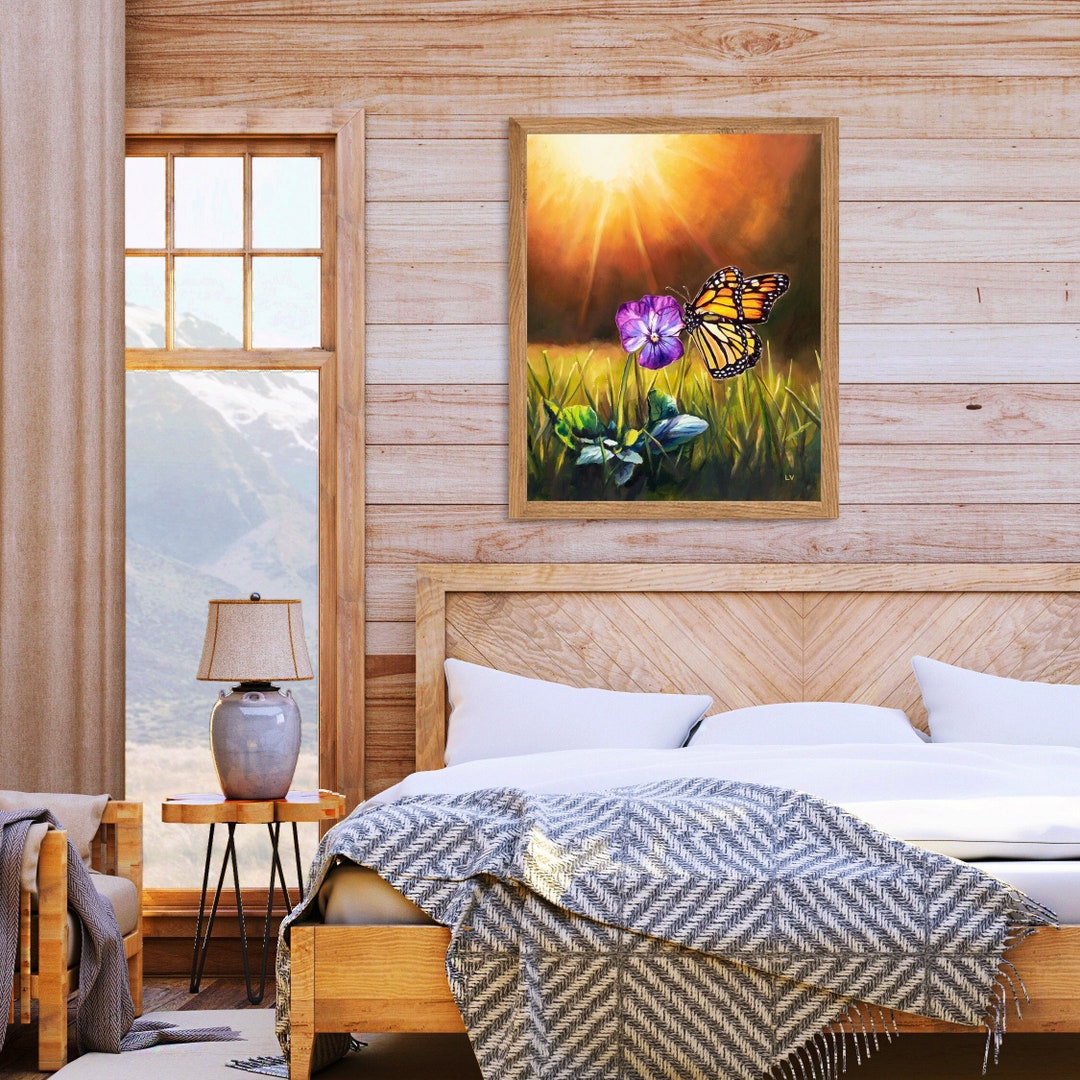 Monarch Butterfly and Purple Flower PRINT Pansy Wall Art - Etsy