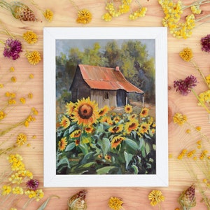 Sunflower Painting ORIGINAL for Farmhouse Wall Art, Sunflower Field Art ...