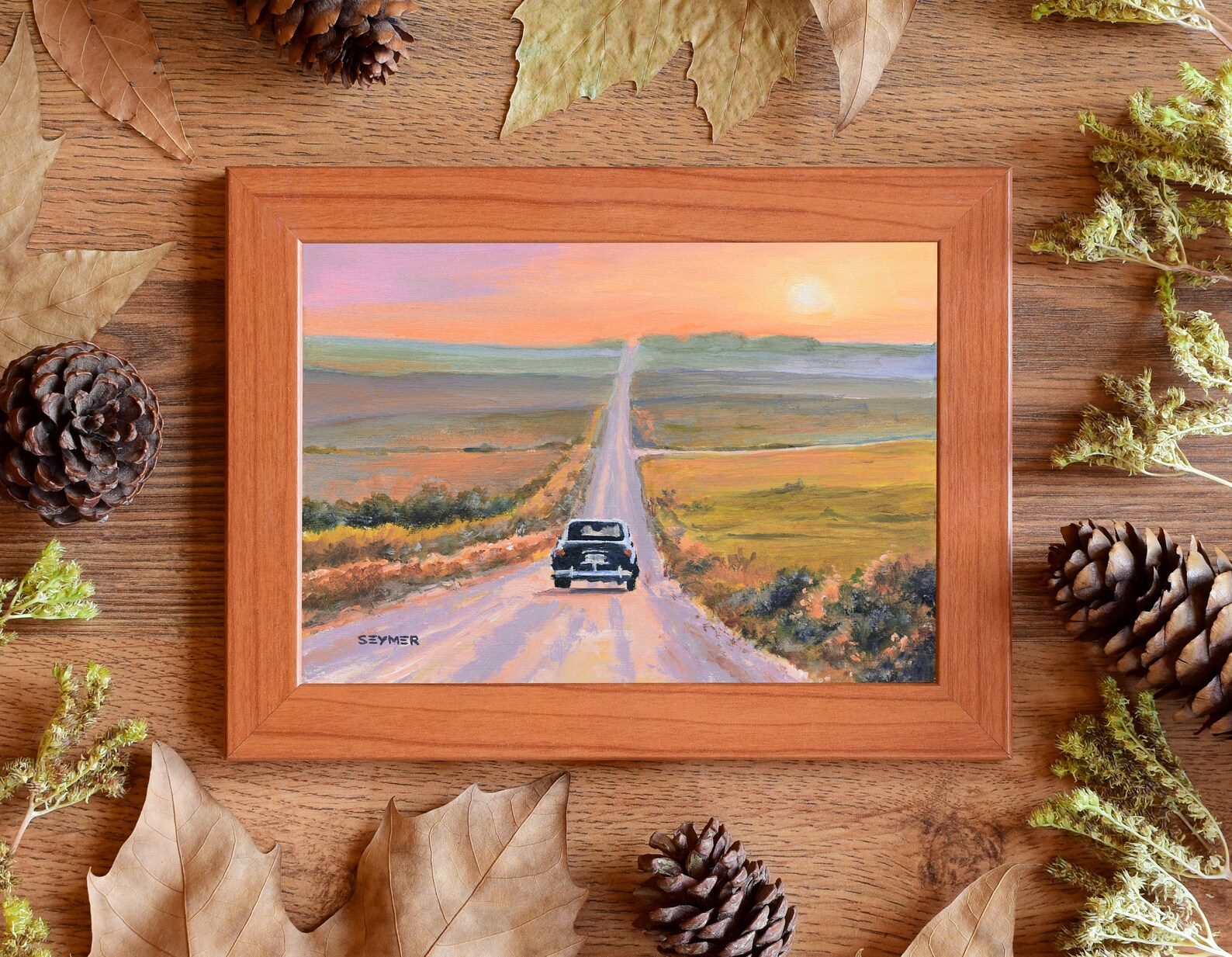 Road Car ORIGINAL Oil Painting Car in Sunset Landscape Road | Etsy