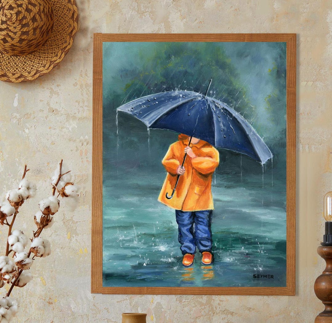 PRINT Little Girl Art, Yellow Raincoat Artwork, Baby Girl Painting ...