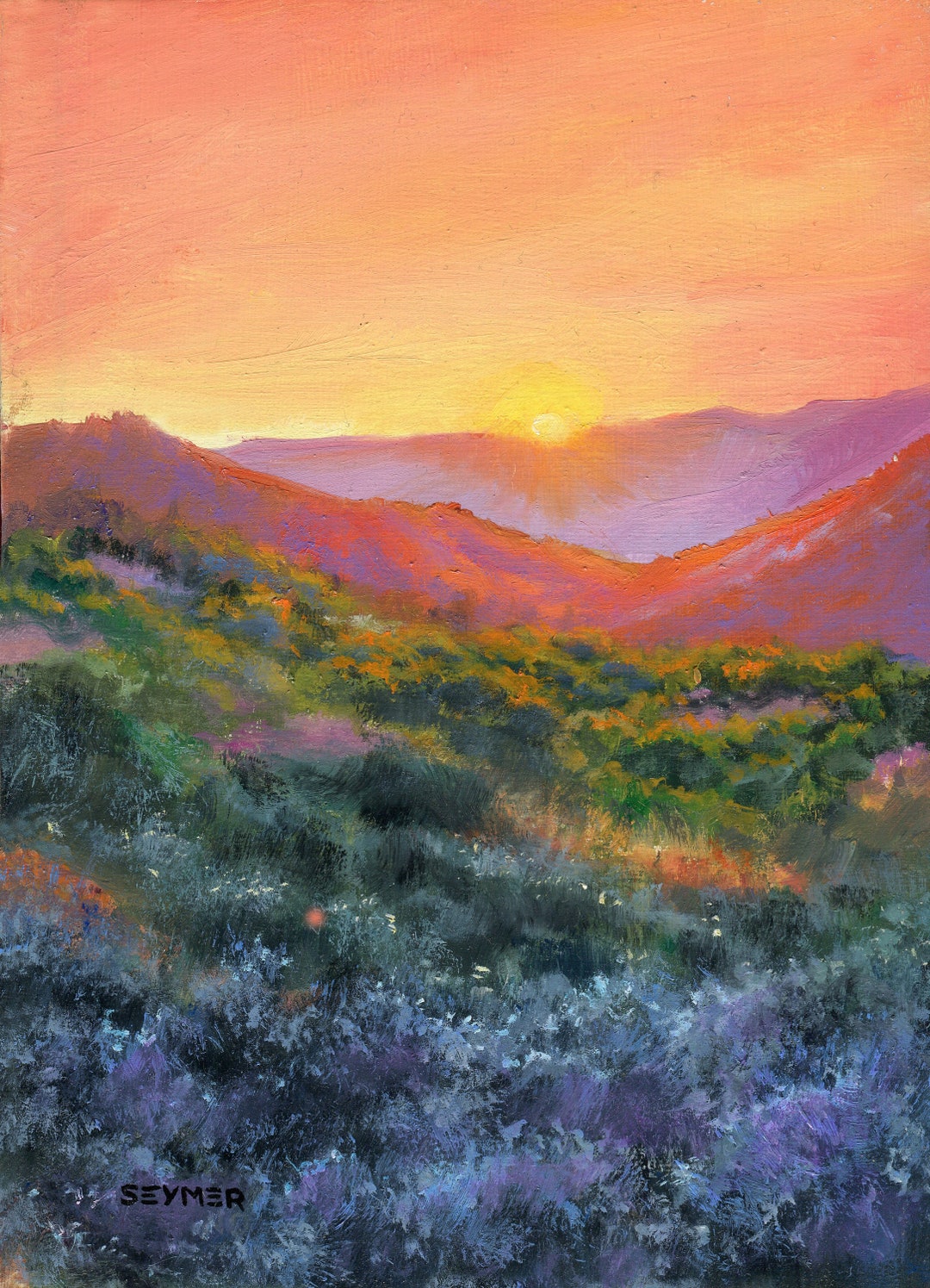 Desert Landscape ORIGINAL Painting, Colorful Desert Artwork, Mountains ...