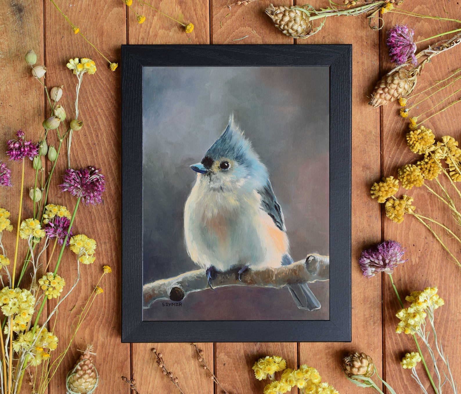 Tufted Titmouse Oil Painting Framed Wildlife Painting Cute | Etsy
