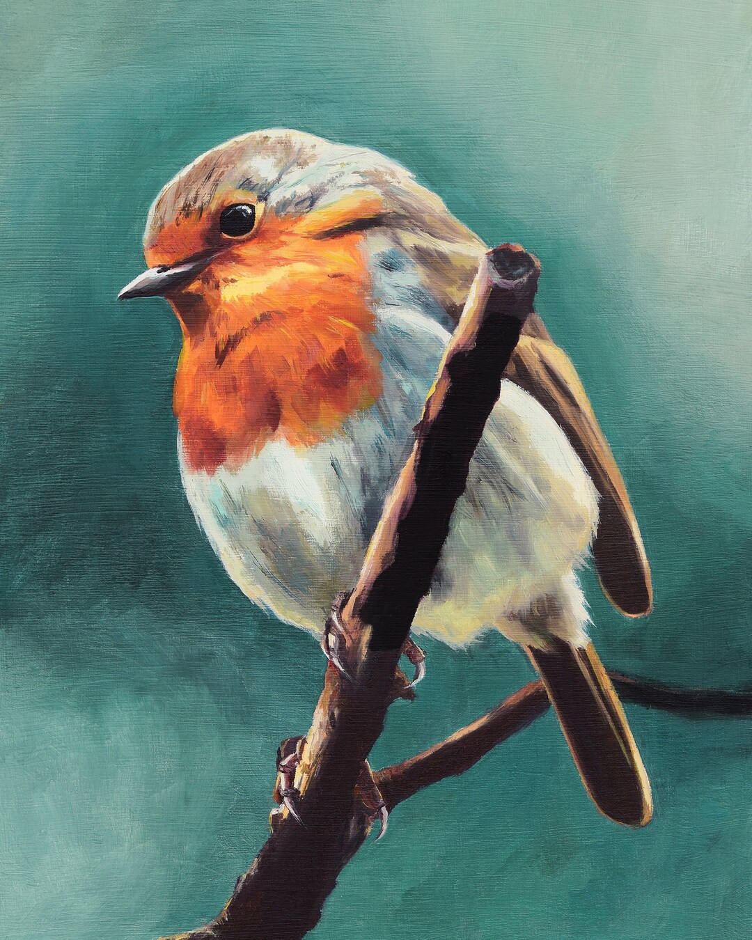 ORIGINAL Robin Oil Painting Framed, Small Realistic Bird Artwork ...