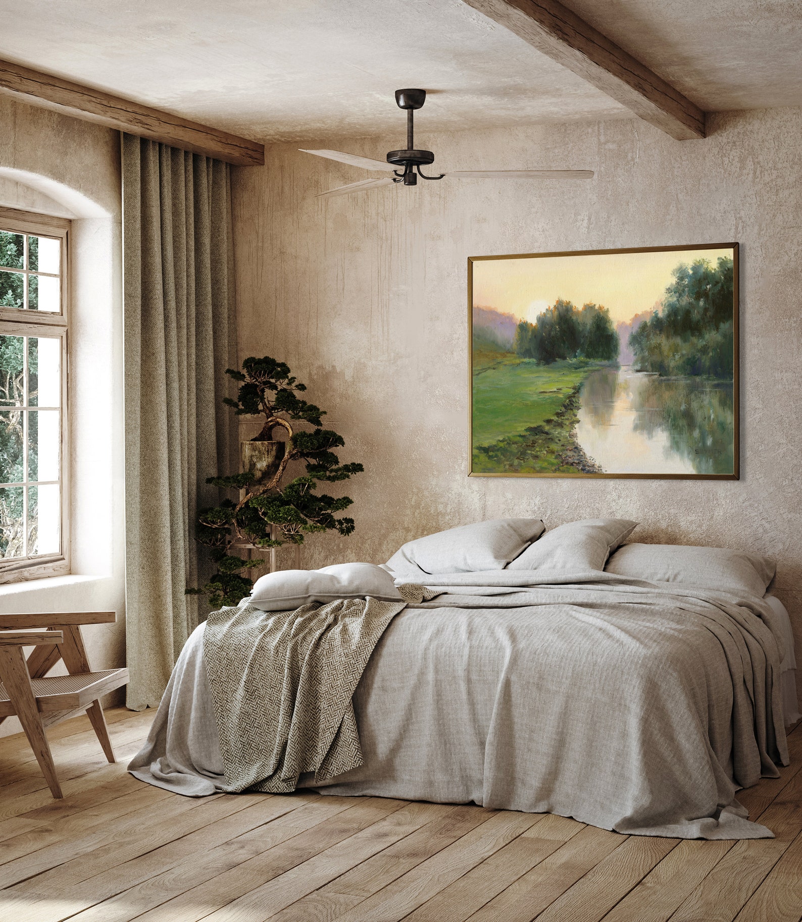 Forest River Art ORIGINAL, Vintage Nature Oil Painting Waterscape Wall ...