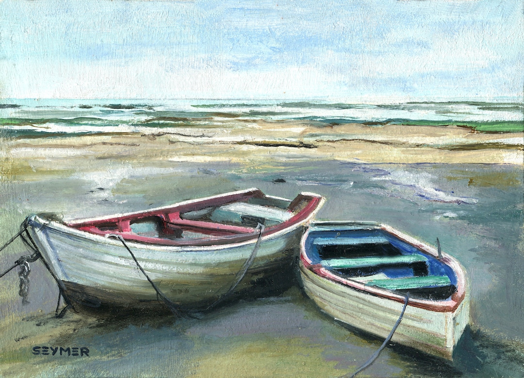 Fishing Boat Seascape ORIGINAL Oil Painting, Boat Beach Artwork, Sea ...