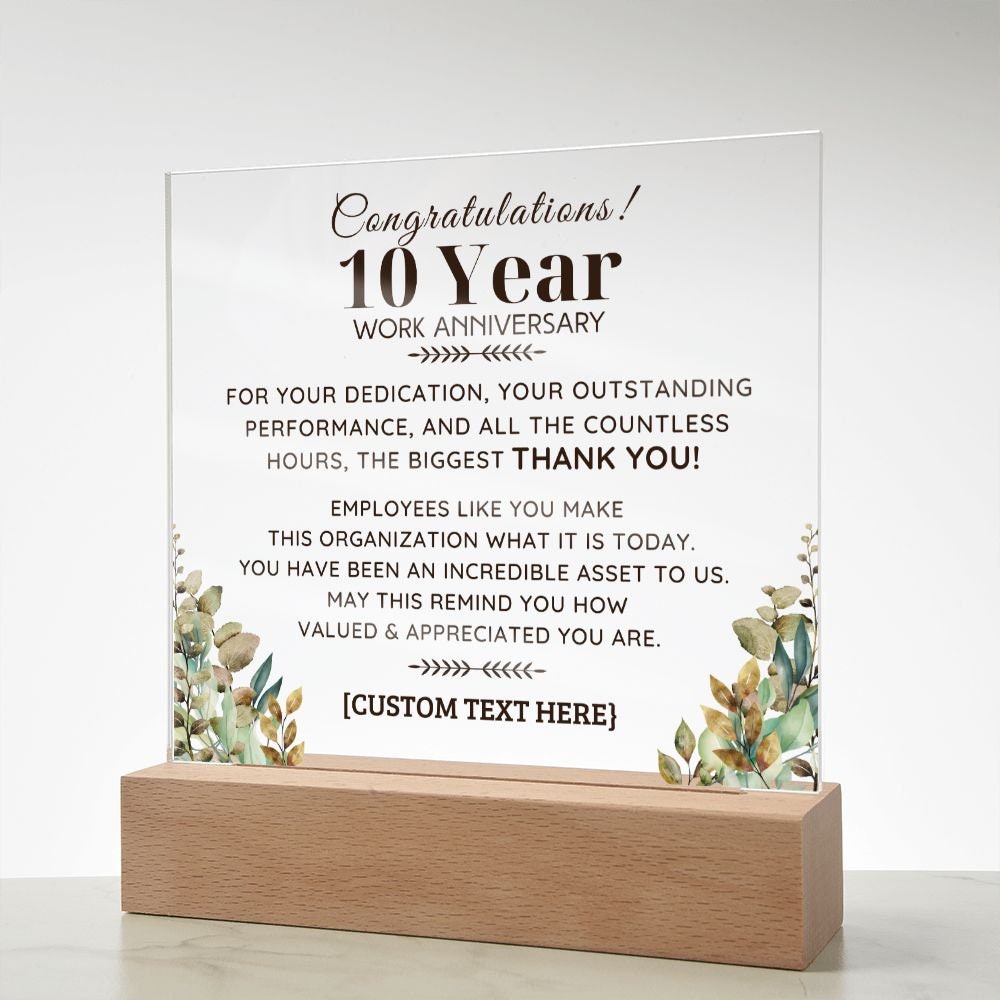 10 Years of Service Work Anniversary Personalized Acrylic - Etsy