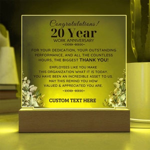 20 Years of Service Work Anniversary, Personalized Acrylic Plaque ...