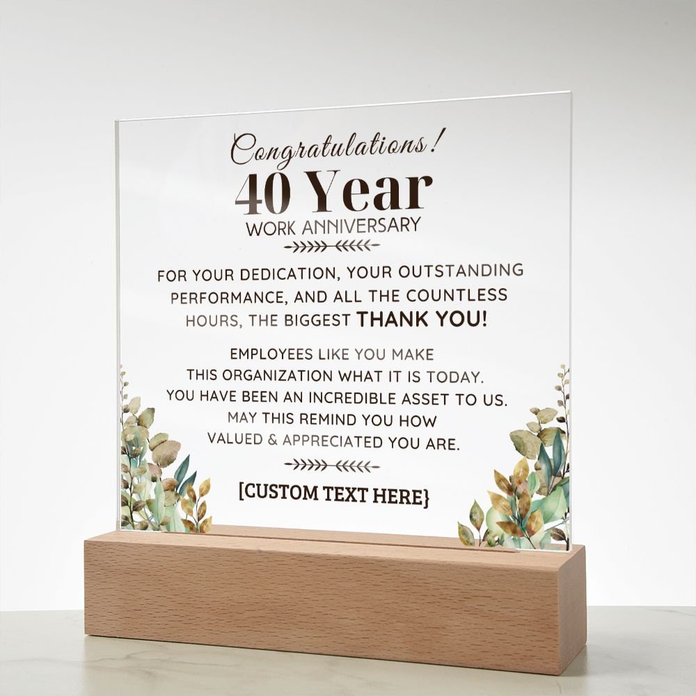 40 Years of Service Work Anniversary Personalized Acrylic - Etsy