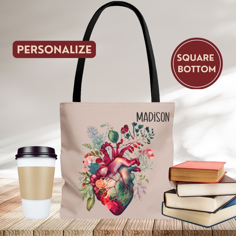 Medical Student Floral Anatomy Heart Large Tote Book Bag for Future ...