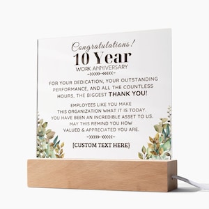 10 Years of Service Work Anniversary, Personalized Acrylic Plaque ...