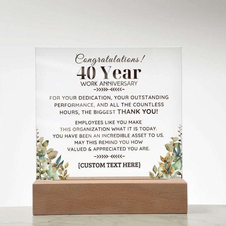 40 Years of Service Work Anniversary, Personalized Acrylic Plaque ...