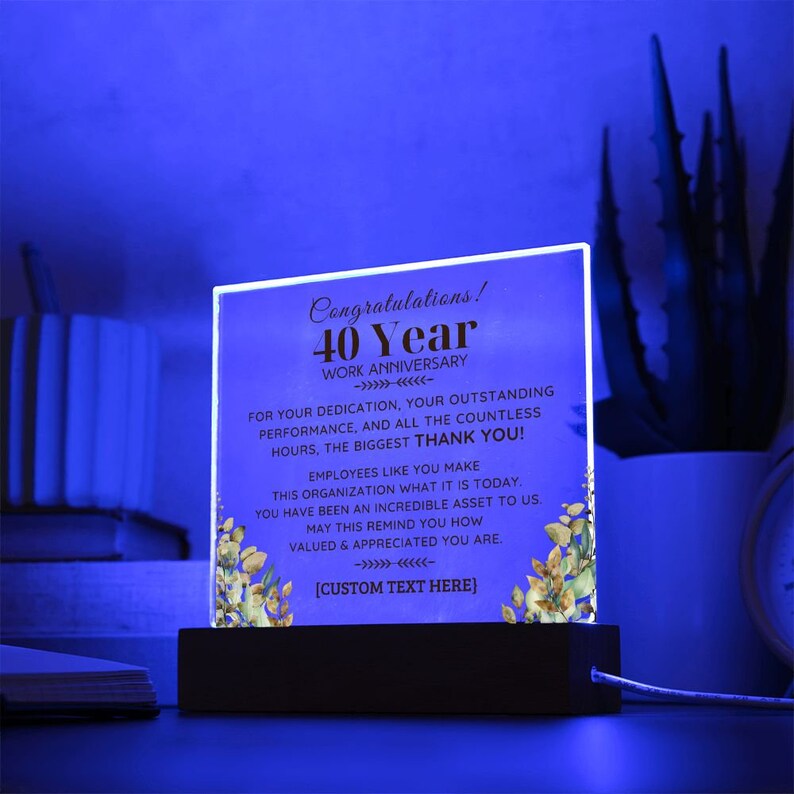 40 Years of Service Work Anniversary, Personalized Acrylic Plaque ...