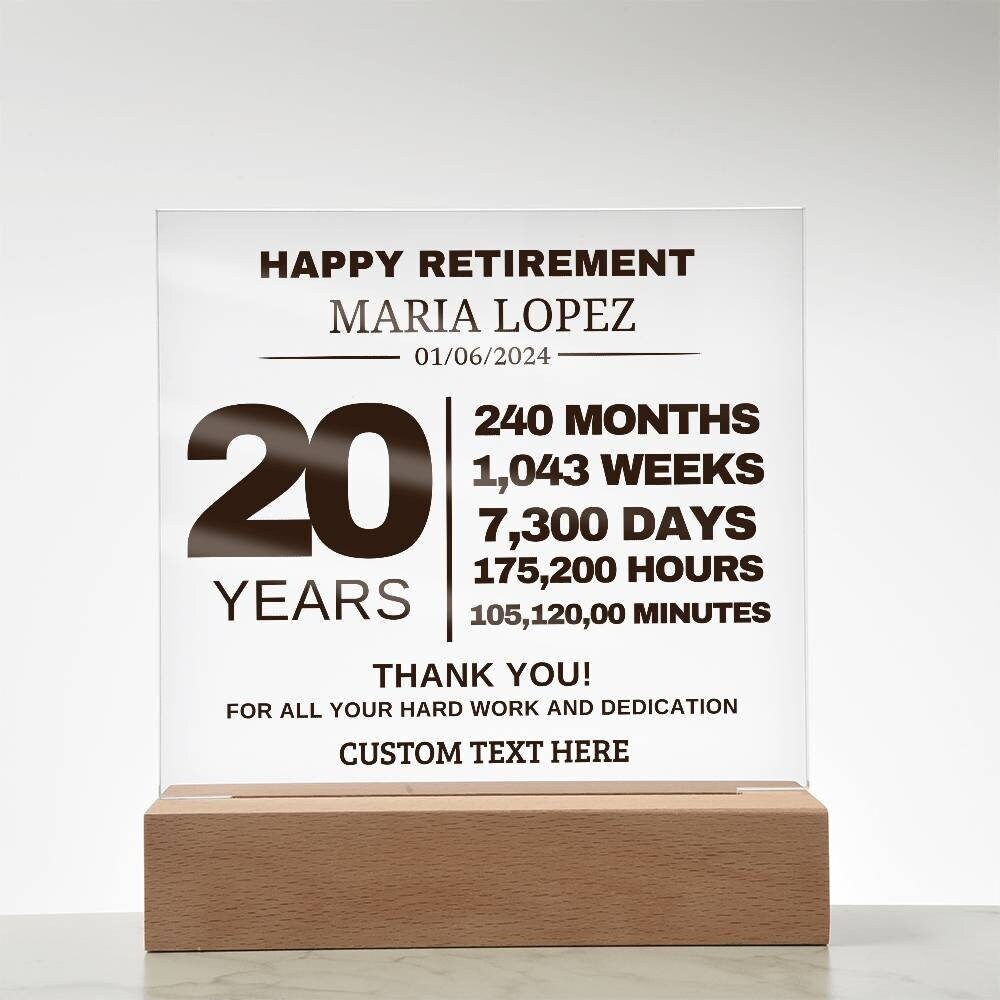 Retirement Plaque for Work Anniversary 20-year Custom Plaque employee ...
