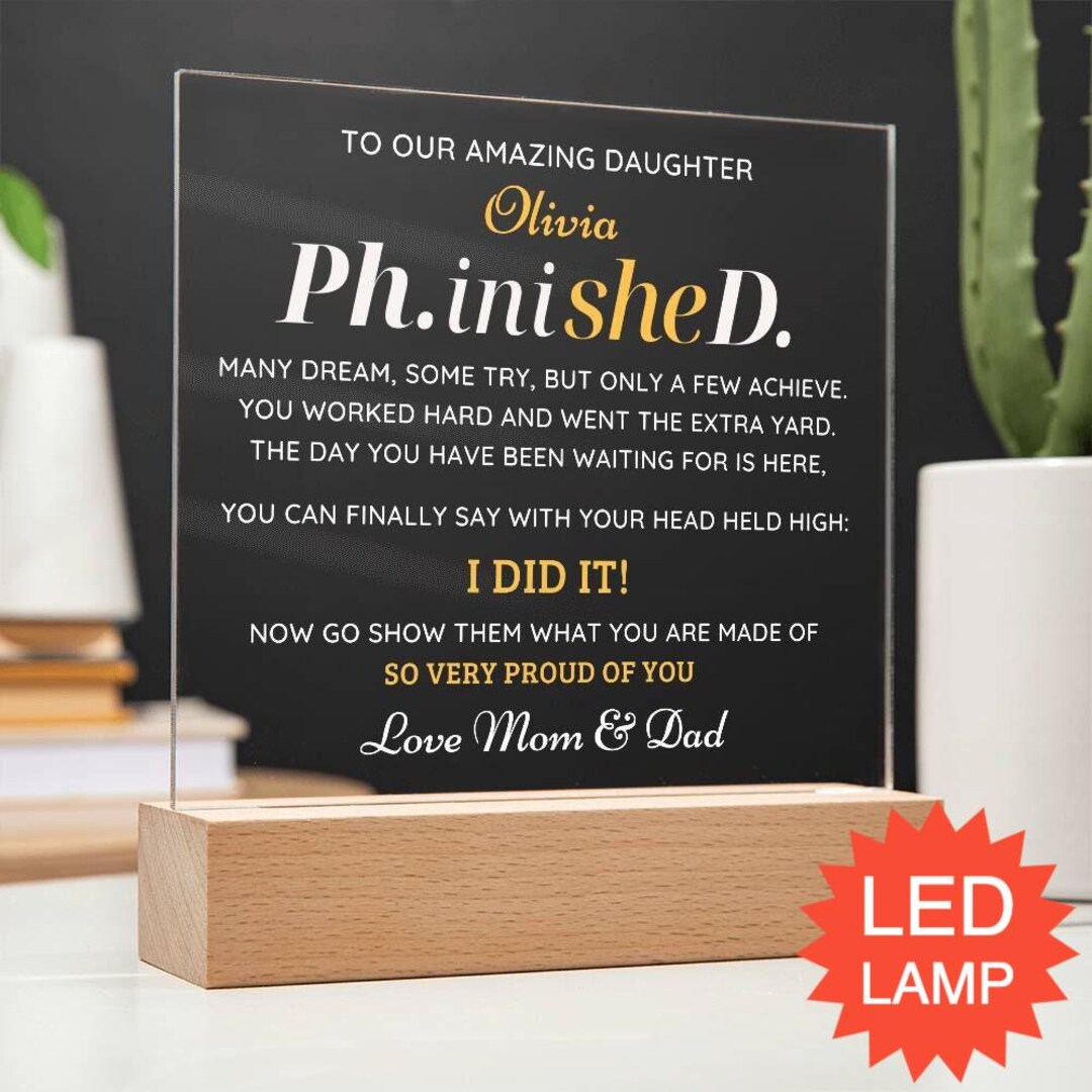 Custom Phd Graduation Gift From Parents, Phinished LED Plaque Desk ...