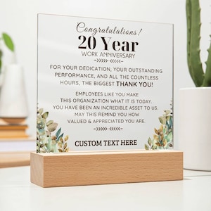 20 Years of Service Work Anniversary, Personalized Acrylic Plaque ...