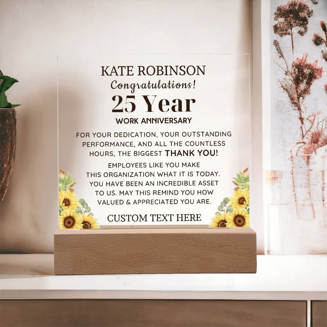 Work Anniversary Gift - Thank You Employee -25 Year of Service- Custom ...