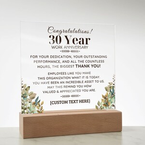 30 Years of Service Work Anniversary, Personalized Acrylic Plaque ...