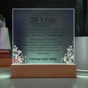 20 Years of Service Work Anniversary, Personalized Acrylic Plaque ...