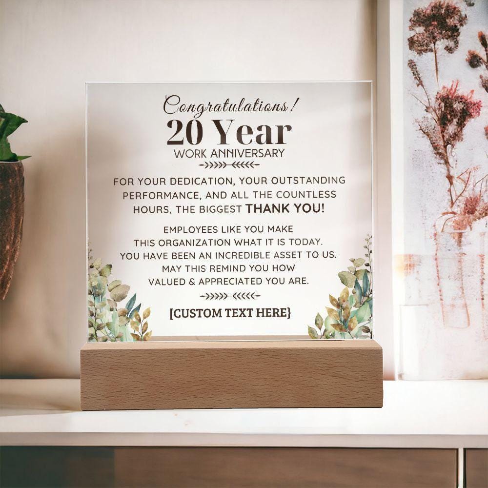20 Years of Service Work Anniversary, Personalized Acrylic Plaque ...