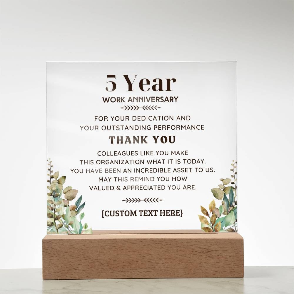 Custom 5 Years Work Anniversary Acrylic Plaque Appreciation - Etsy