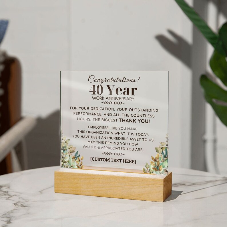 40 Years of Service Work Anniversary, Personalized Acrylic Plaque ...