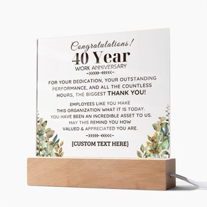 40 Years of Service Work Anniversary, Personalized Acrylic Plaque ...