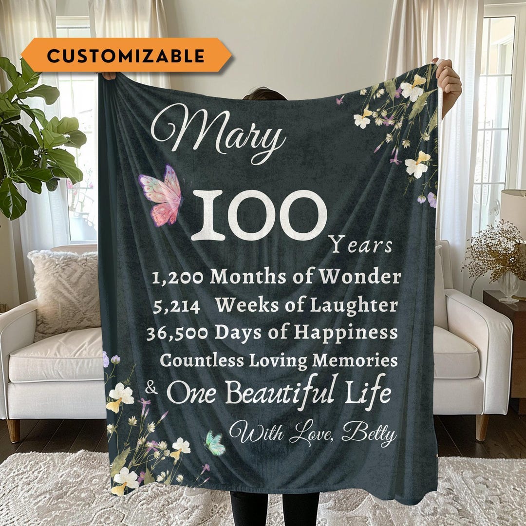 100th Birthday Gift Celebrate 100 Years With a Custom Blanket - Unique ...