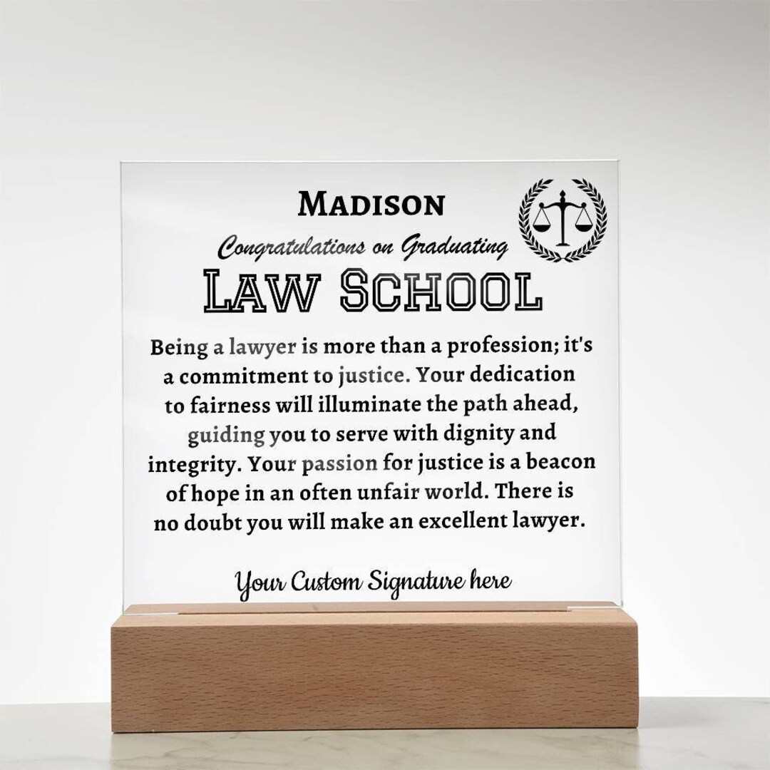 Law School Graduation Gift Custom Plaque With LED Light, From Proud ...