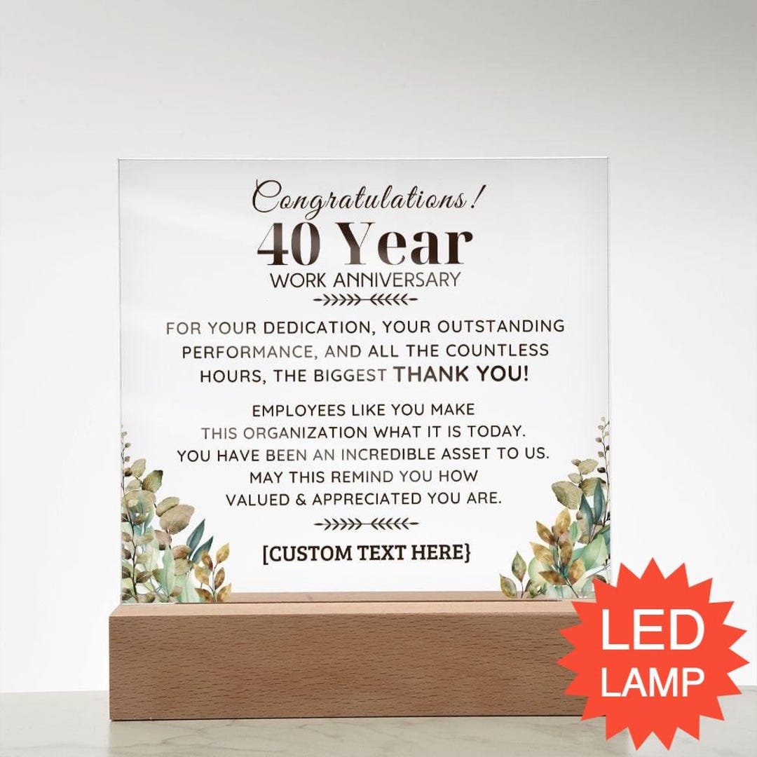 40 Years of Service Work Anniversary, Personalized Acrylic Plaque ...