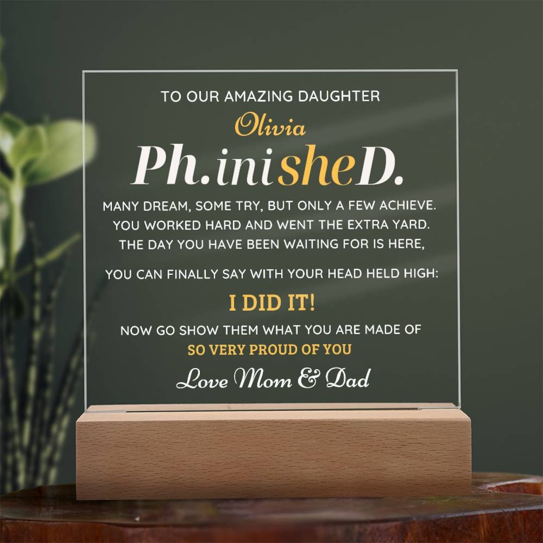 Custom Phd Graduation Gift From Parents, Phinished LED Plaque Desk ...