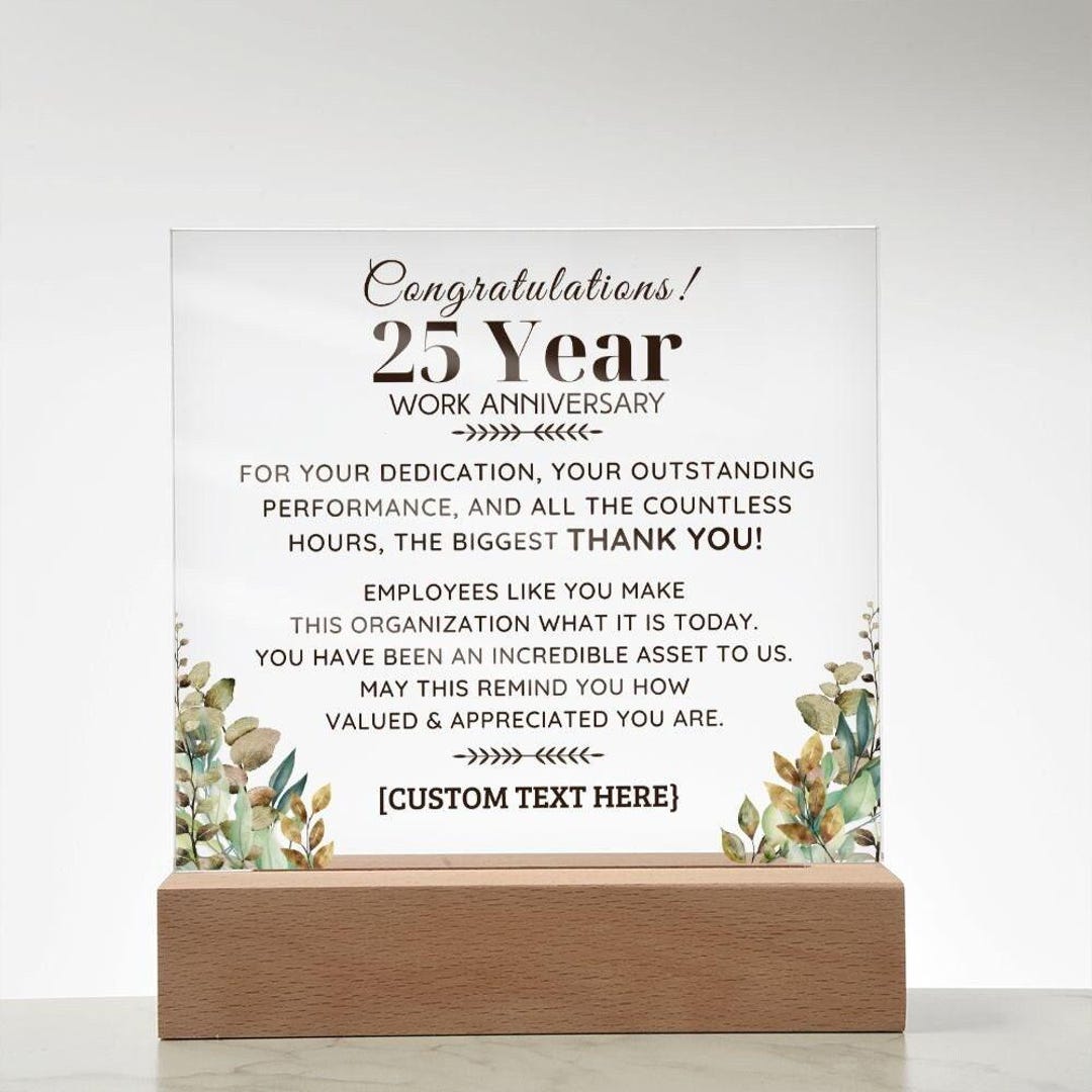 25 Years of Service Work Anniversary, Personalized Acrylic Plaque ...