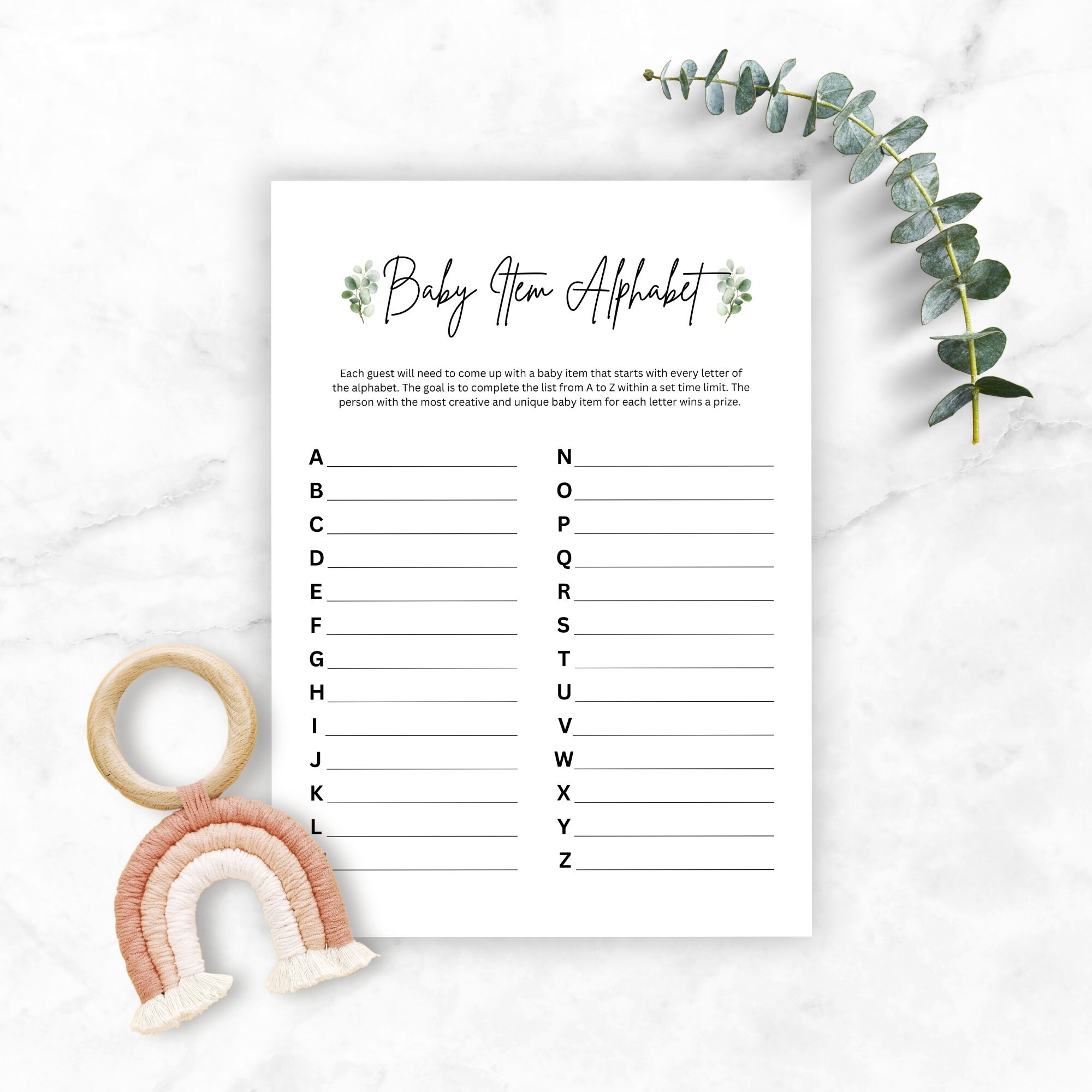 Baby Item ABC Game | Baby Shower Game | Baby Item A-Z Game | Baby ...