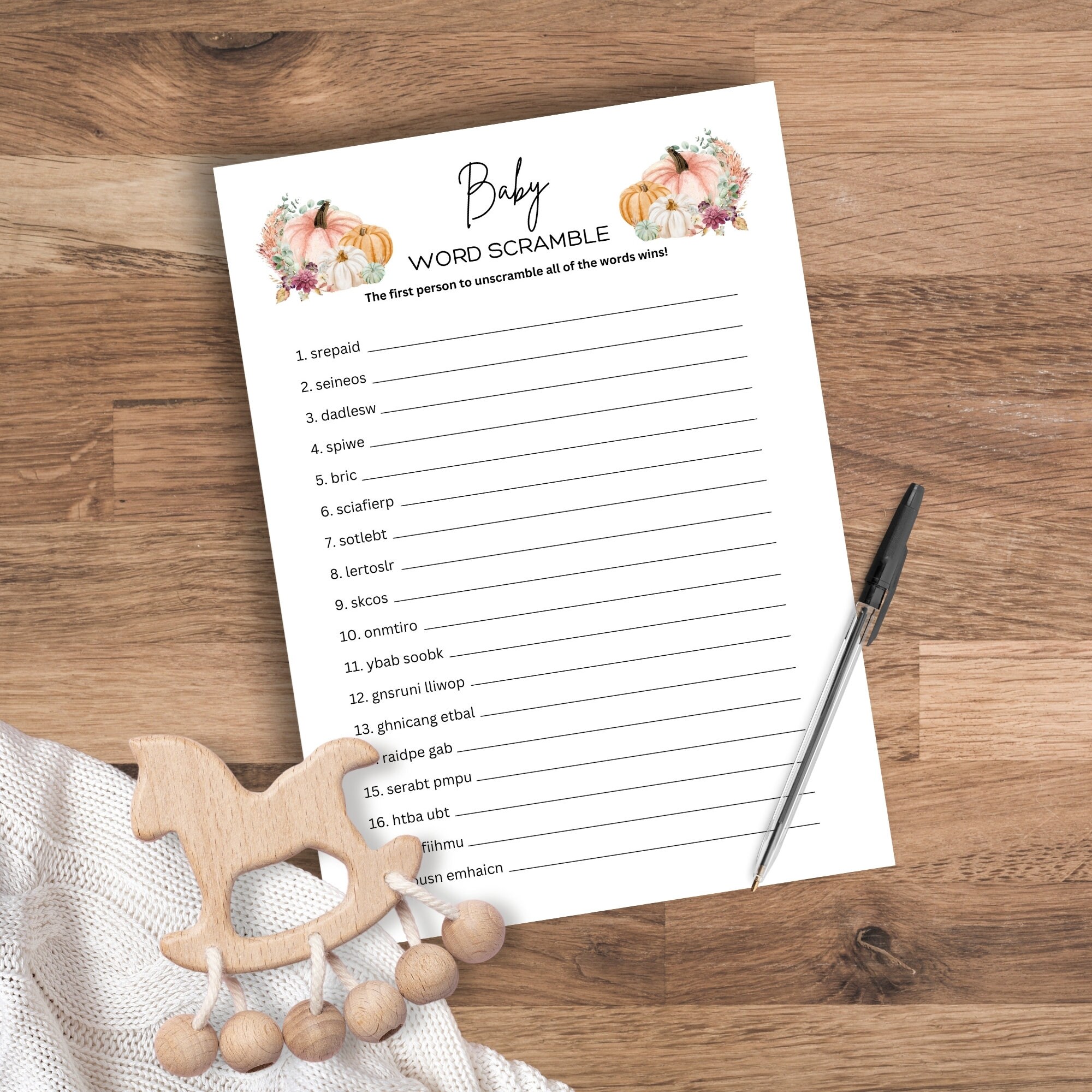 Boho Fall Baby Item Word Scramble | Pumpkin Baby Shower | Little ...