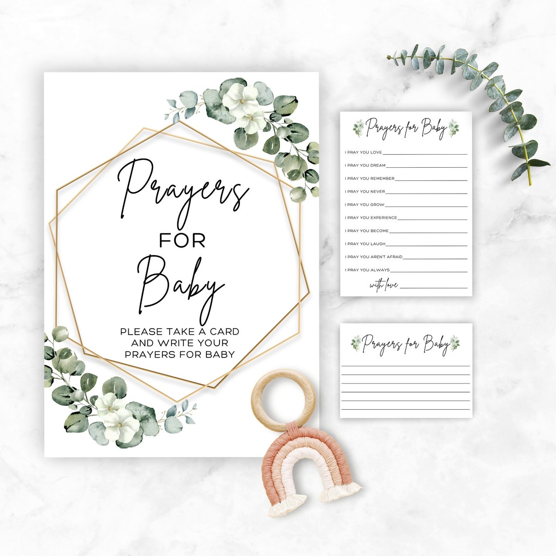 Prayers for Baby Cards and Sign | Minimalist Baby Shower Game | Baby ...