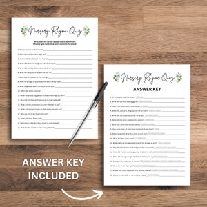Nursery Rhyme Quiz Three Versions + Answer Keys | Nursery Rhyme Game ...