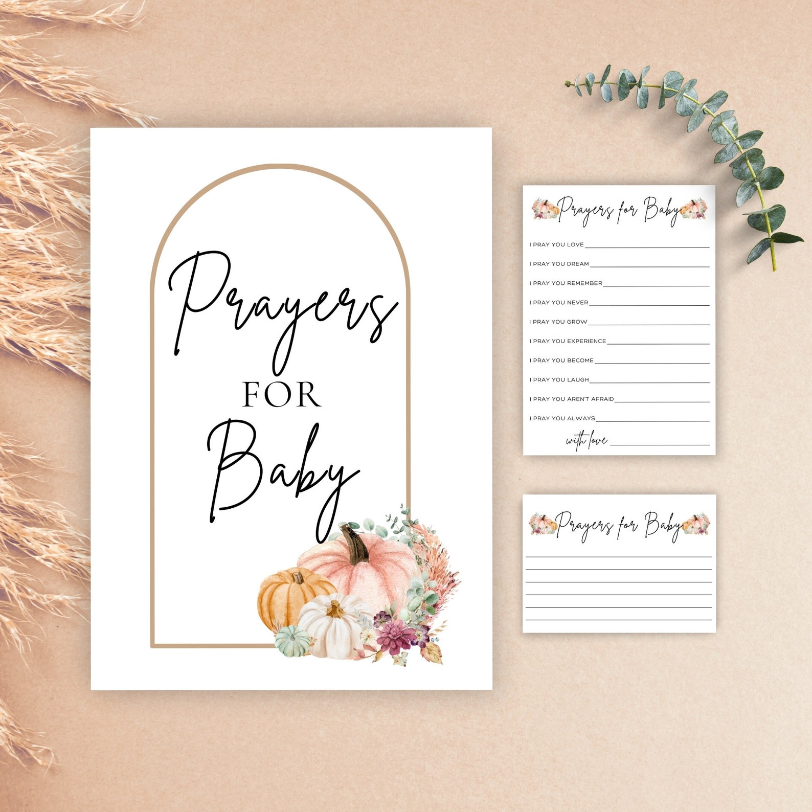Prayers for Baby Cards & Sign Boho Fall | Little Pumpkin Baby Shower ...