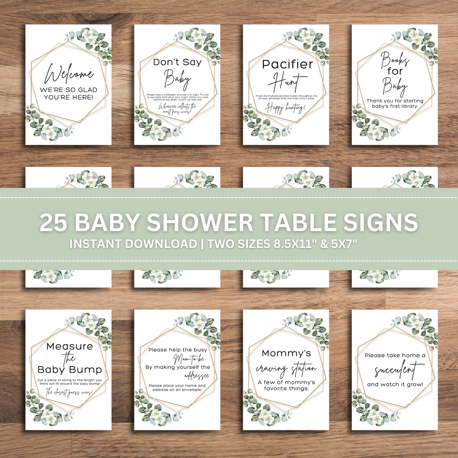 25 Baby Shower Table Sign Bundle | Baby Shower Signage | Eucalyptus ...
