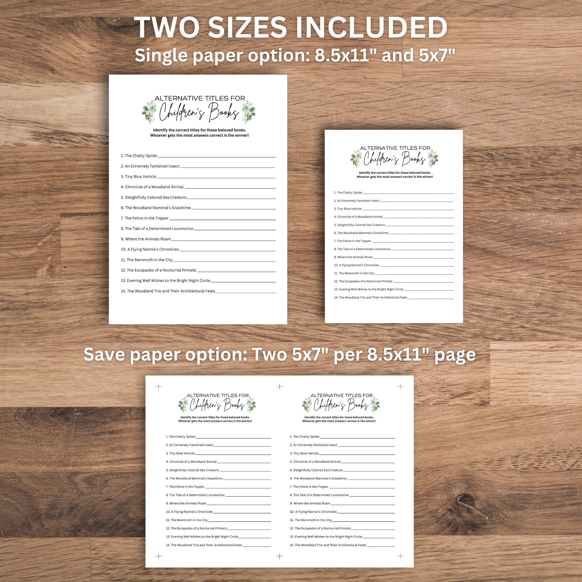 Alternative Titles for Children's Books Baby Shower Games Printable ...