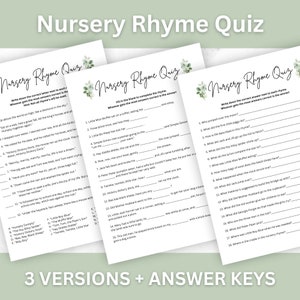 Nursery Rhyme Quiz Three Versions + Answer Keys | Nursery Rhyme Game ...
