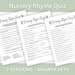 Nursery Rhyme Quiz Three Versions + Answer Keys | Nursery Rhyme Game ...