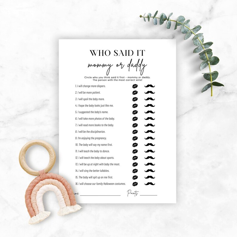 Minimalist Who Said It Mommy or Daddy Baby Shower Game | He Said She ...